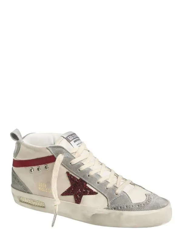 GOLDEN GOOSE Mid Star High-top Sneakers - White/grey/bordeaux/red