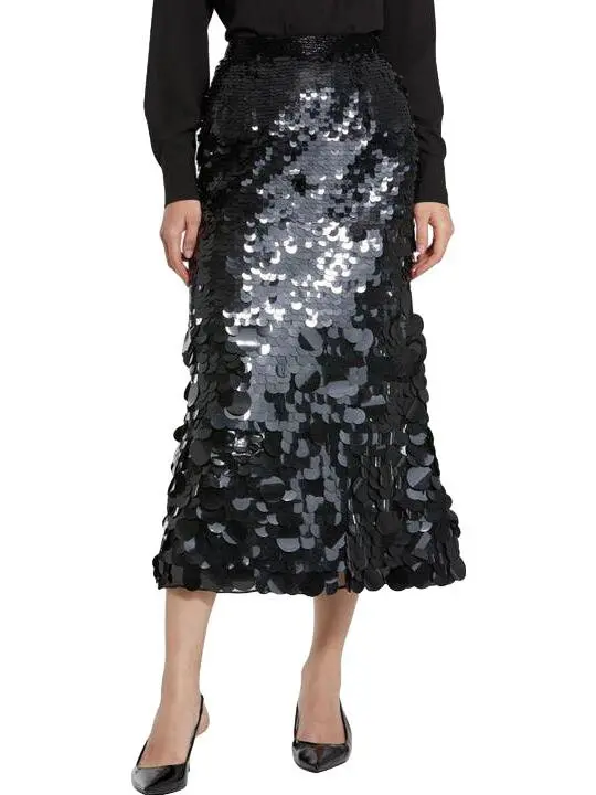 Mac Duggal Paillette Sequin Midi Skirt - Black