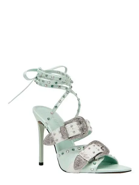 Steve Madden Saddle Embellished Ankle Strap Sandal - Aqua Multi