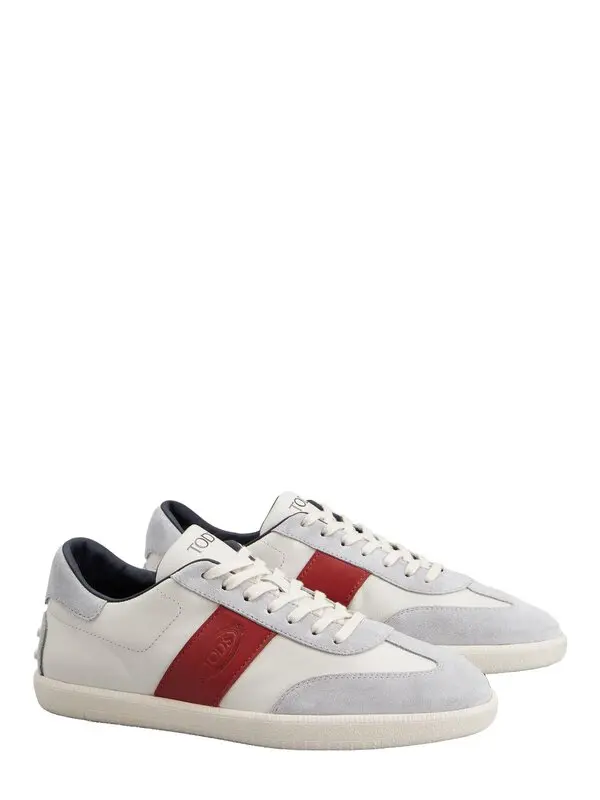 TOD'S Leather & Suede Low Top Sneakers - White