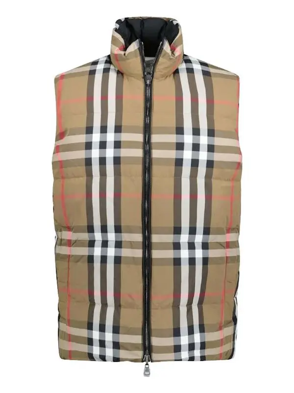 Burberry Lowick Reversible Check Down Vest - Black/archive Beige