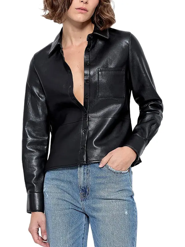 AS By DF La Nuit Recycled Leather Blouse - Black