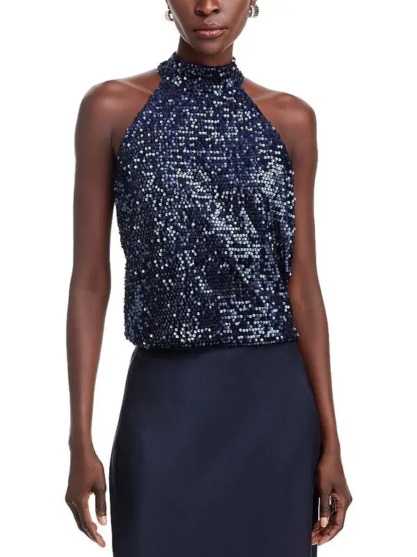 KOKO + MASON Sequin Halter Top - Navy