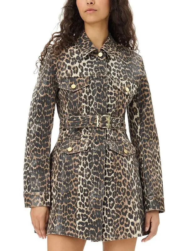 GANNI Print Foil Denim Dress - Leopard