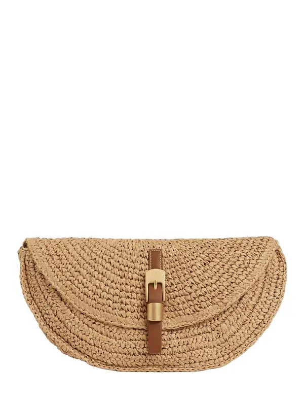 REISS Aria Raffia Half-moon Clutch - Natural