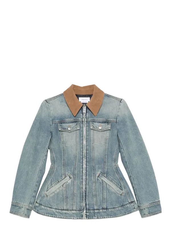 Alexander McQueen Peplum Denim Jacket - Blue
