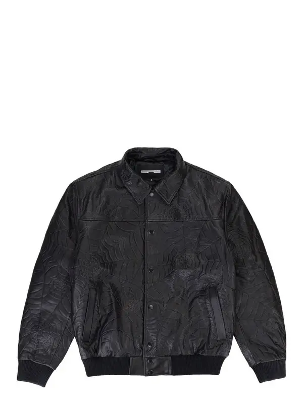 SP5DER Debossed Leather Jacket - Black