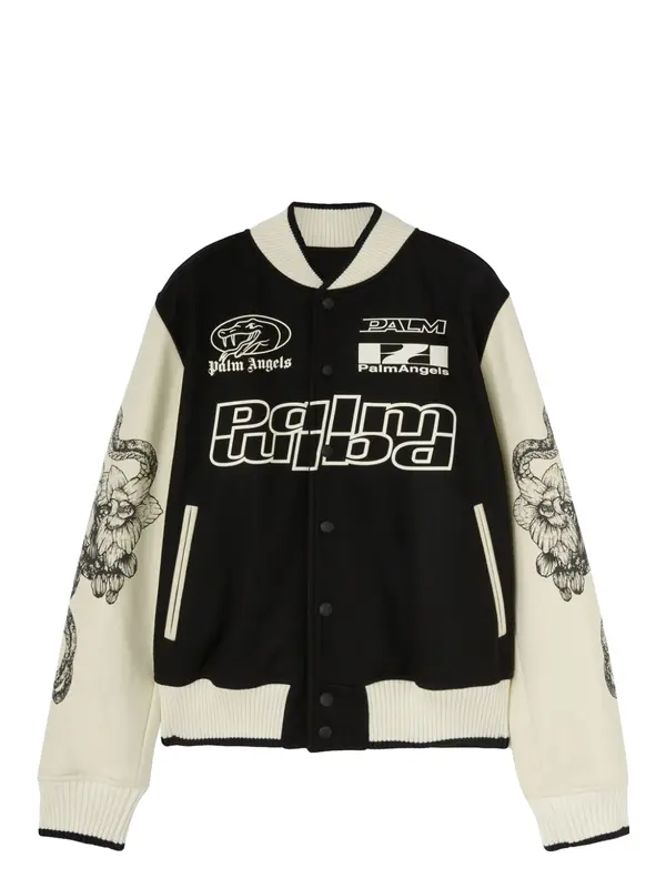 Palm Angels Snake-print Varsity Jacket - Black