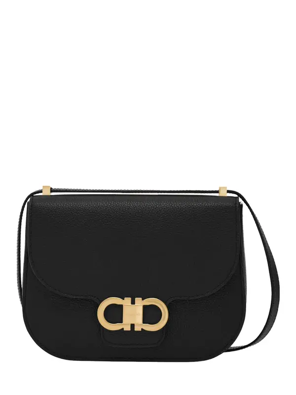 FERRAGAMO Double Gancini Shoulder Bag - Black