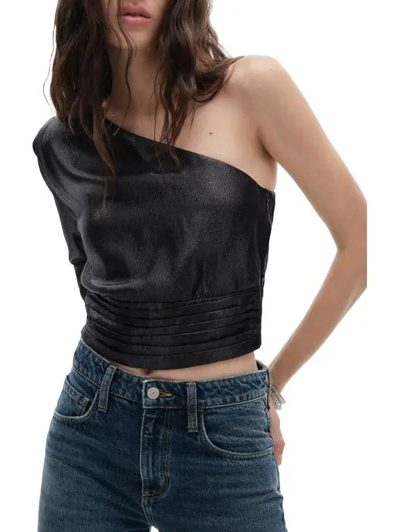 Mango Sequin One-shoulder Top - Black