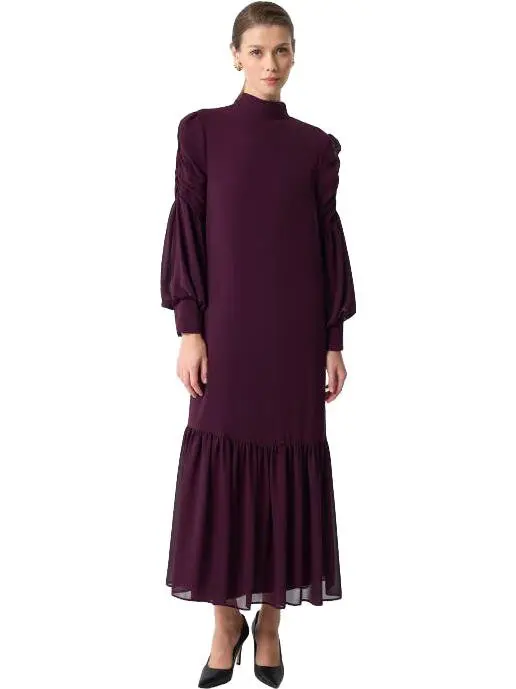 MIZALLE Draped Chiffon Maxi Dress - Plum