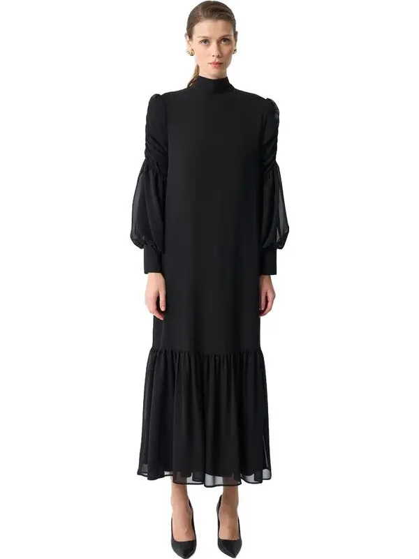 MIZALLE Draped Chiffon Dress - Black