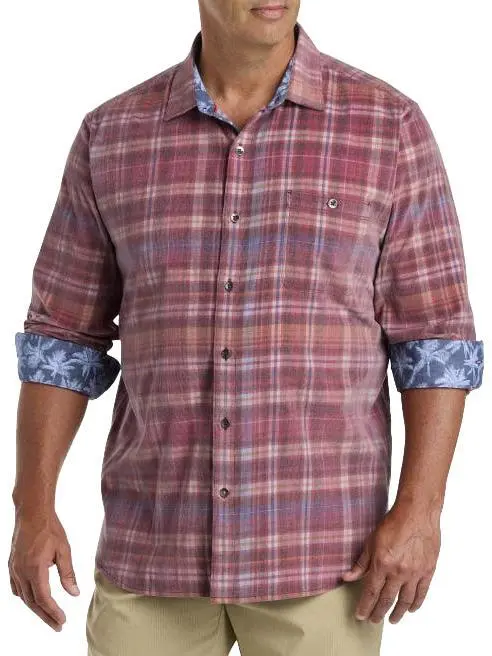 Tommy Bahama Coastline Cord Harbor Check Sport Shirt - Aged Claret