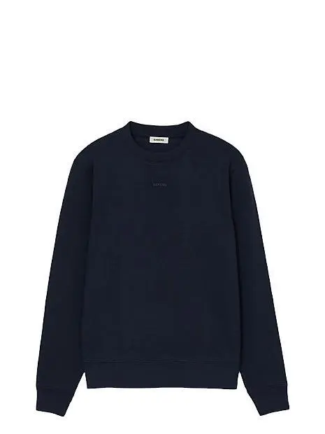 Sandro Tonal-logo Crewneck Cotton-jersey Sweatshirt - Midnight Blue