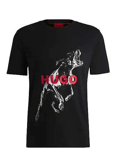 Hugo Branded-print Short-sleeved Cotton-jersey T-shirt - Black