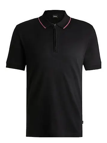 BOSS Short-sleeved Zip-up Cotton Polo Shirt Xxl - Black