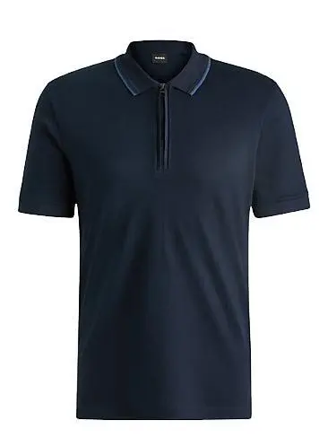 BOSS Short-sleeved Zip-up Cotton Polo Shirt Xxl - Dark Blue