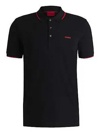 Hugo Branded Short-sleeved Stretch-cotton Polo Shirt - Black
