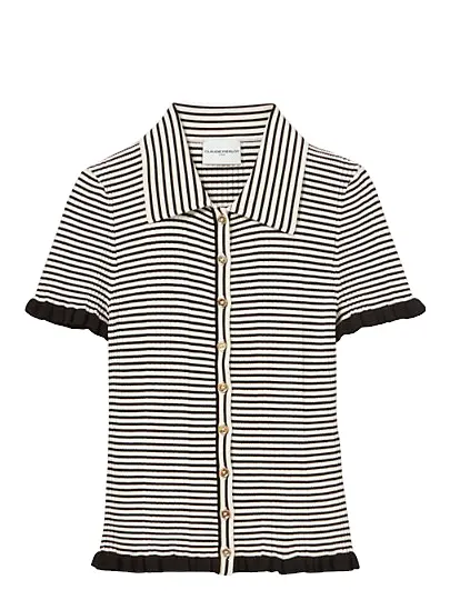 Claudie Pierlot Striped Ribbed Knit Top - Naturels