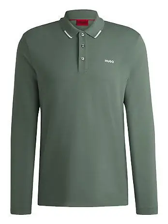 Hugo Branded Long-sleeved Cotton Polo Shirt Xxl - Open Green