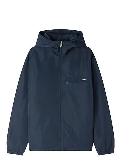 Sandro Logo-print Hooded Nylon Windbreaker Jacket - Navy Blue