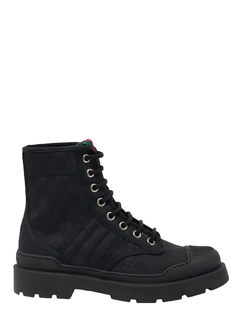Gucci Web Monogram Canvas Boots - Black
