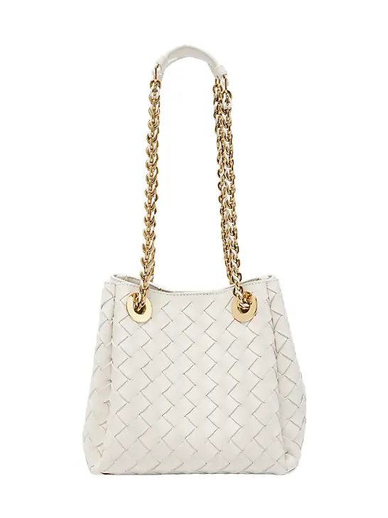 Bottega Veneta Parachute Mini Leather Shoulder Bag - Chalk-m Brass