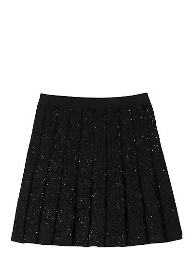 Sandro Pleated Tweed Mini Skirt - Black