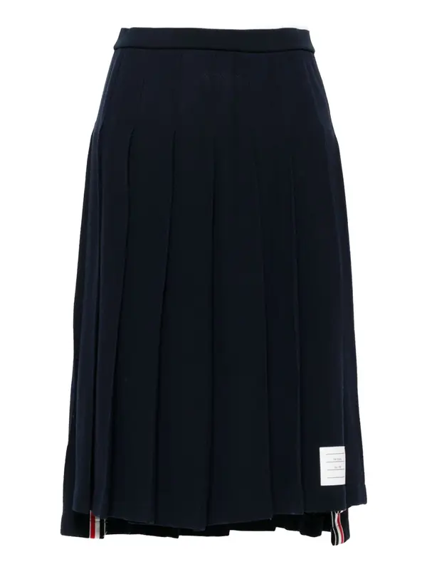 Thom Browne Pleated Chevron-knit Midi Skirt - Blue
