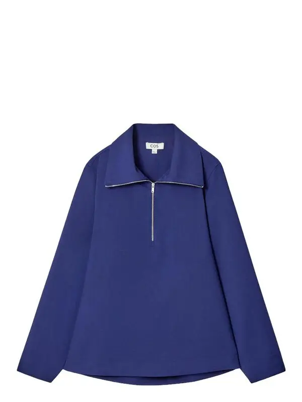 Cos Wool-blend Half-zip Blouse - Blue