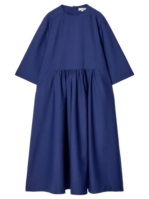 Cos Gathered Wool-blend Midi Dress - Blue