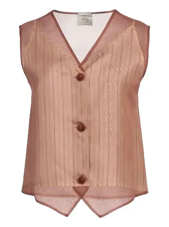 ALYSI Tailored Striped Organza Vest - Brown