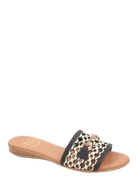 Andre Assous Niles Crystal Bit Slide Sandal - Black Natural/ Black