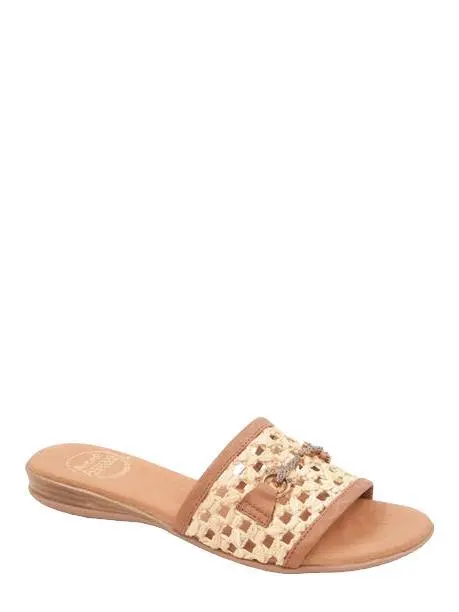 Andre Assous Niles Crystal Bit Slide Sandal - Natural/ Cuero