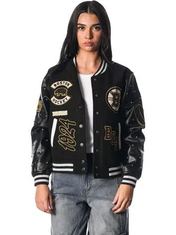 THE WILD COLLECTIVE Boston Bruins Varsity Jacket - Black