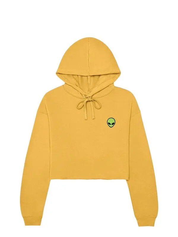 DALIX Alien Cropped Fleece Hoodie - Heather Mustard