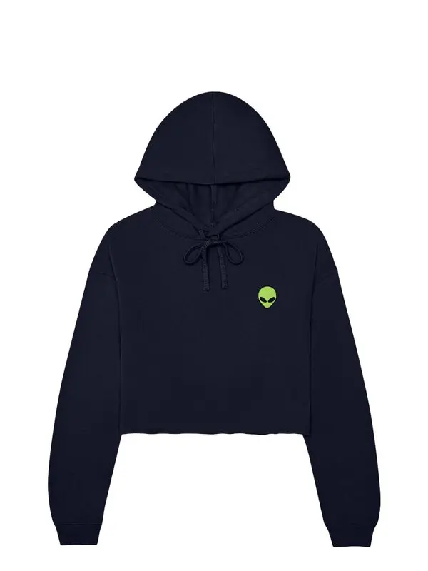 DALIX Alien Cropped Fleece Hoodie - Navy Blue