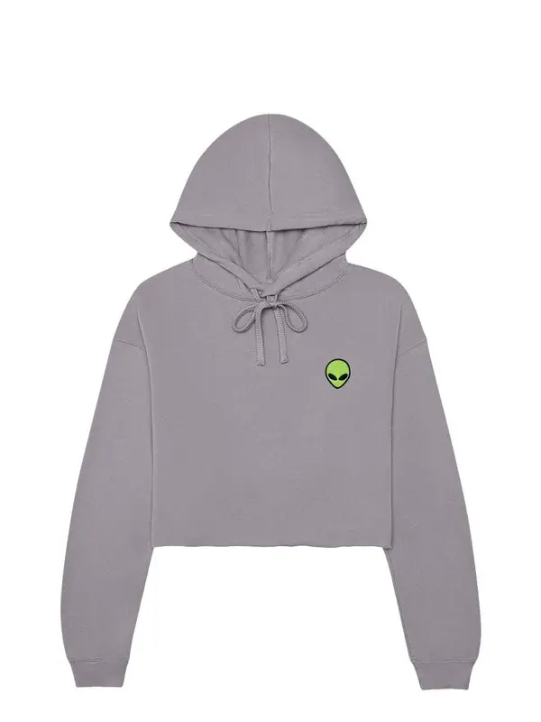 DALIX Alien Cropped Fleece Hoodie - Storm Gray