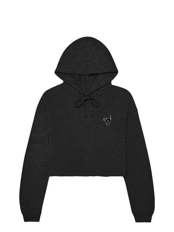 DALIX Cat Cropped Fleece Hoodie - Dark Heather