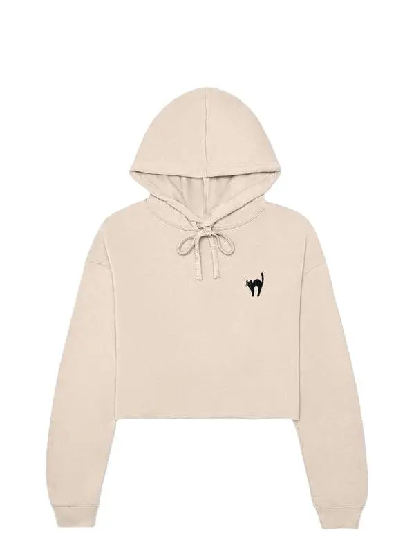 DALIX Cat Cropped Fleece Hoodie - Heather Dust