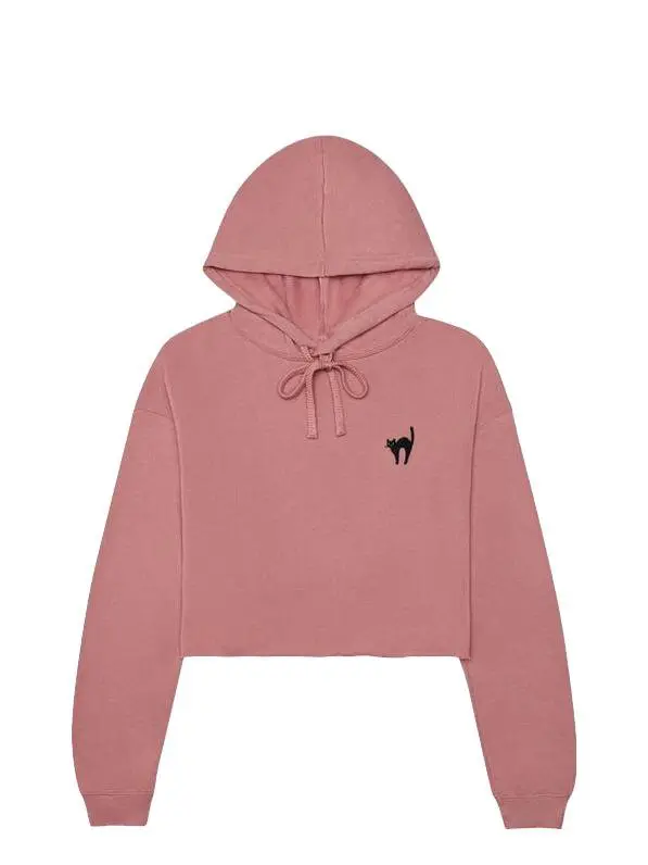 DALIX Cat Cropped Fleece Hoodie - Mauve