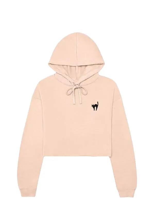 DALIX Cat Cropped Fleece Hoodie - Peach