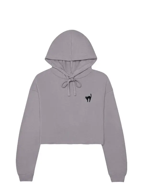 DALIX Cat Cropped Fleece Hoodie - Storm Gray