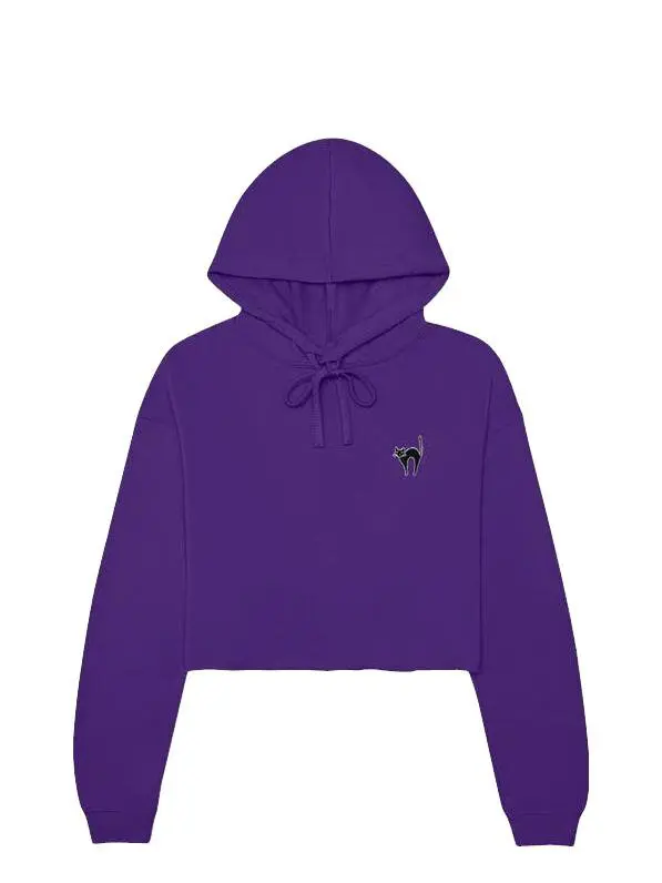 DALIX Cat Cropped Fleece Hoodie - Team Purple