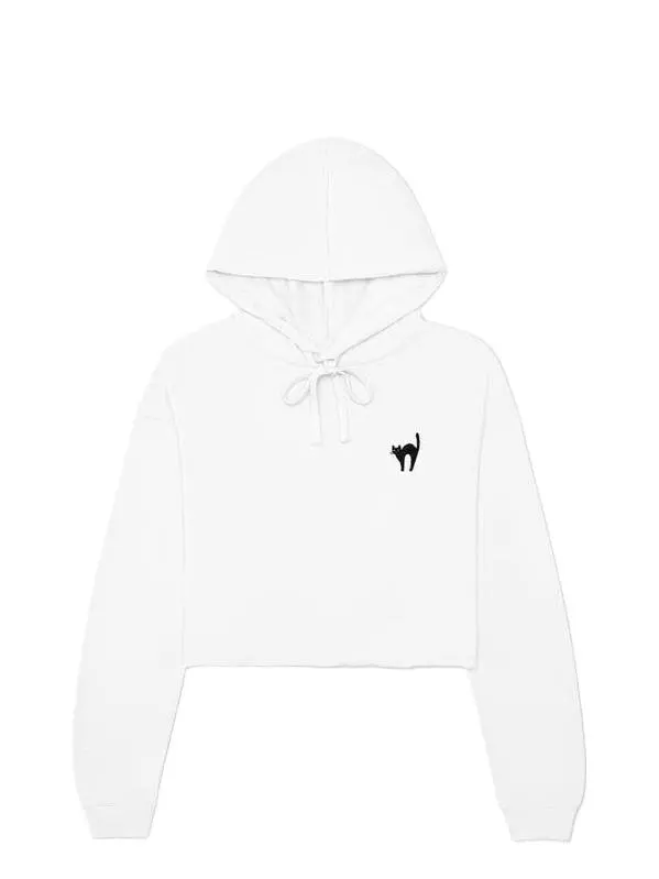 DALIX Cat Cropped Fleece Hoodie - White