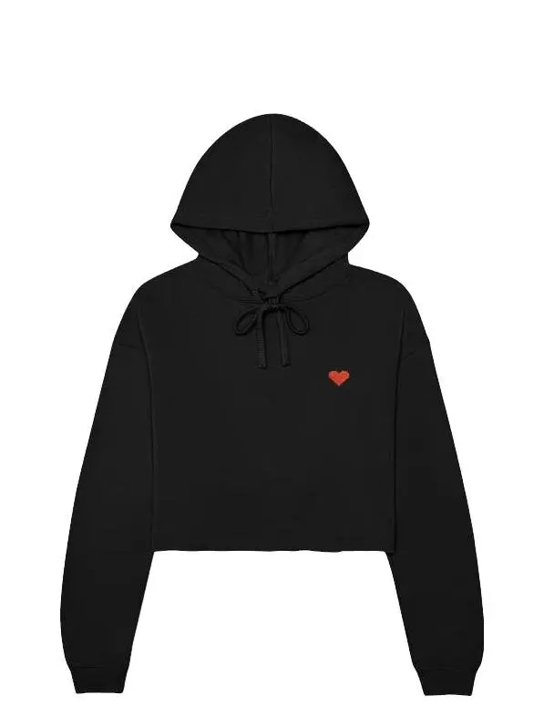 DALIX Pixel Heart Cropped Hoodie - Black