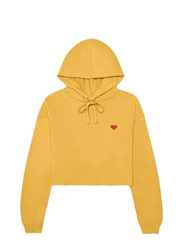 DALIX Pixel Heart Cropped Hoodie - Heather Mustard