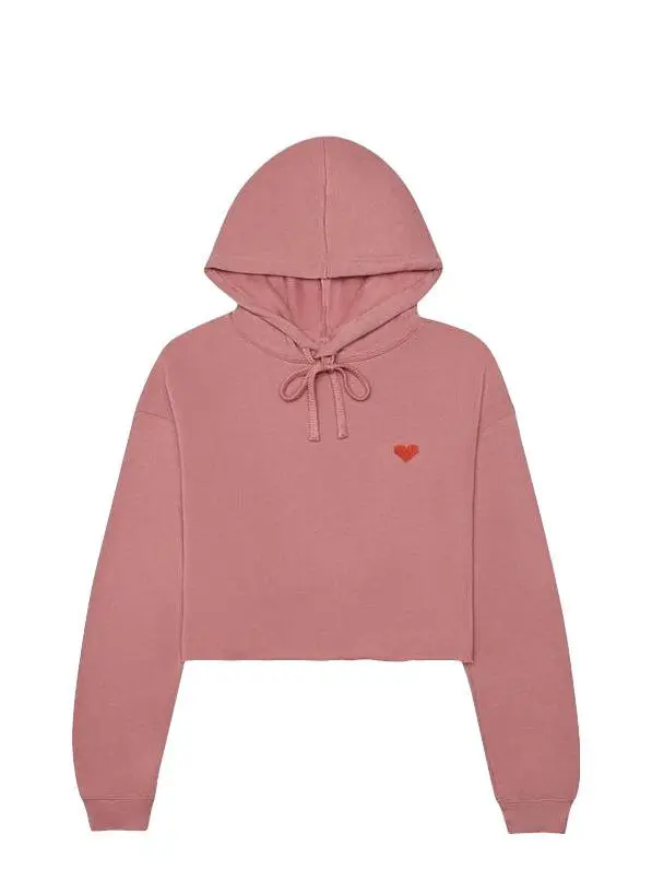 DALIX Pixel Heart Cropped Hoodie - Mauve