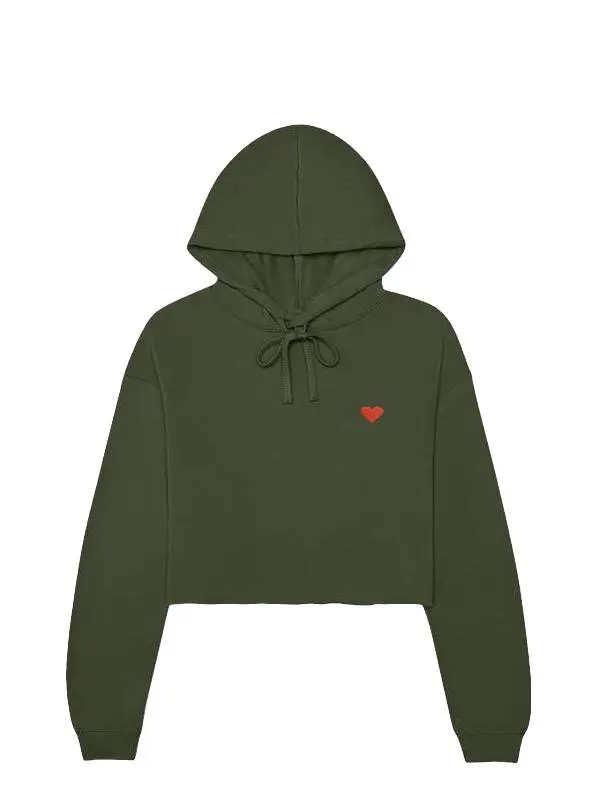 DALIX Pixel Heart Cropped Hoodie - Military Green