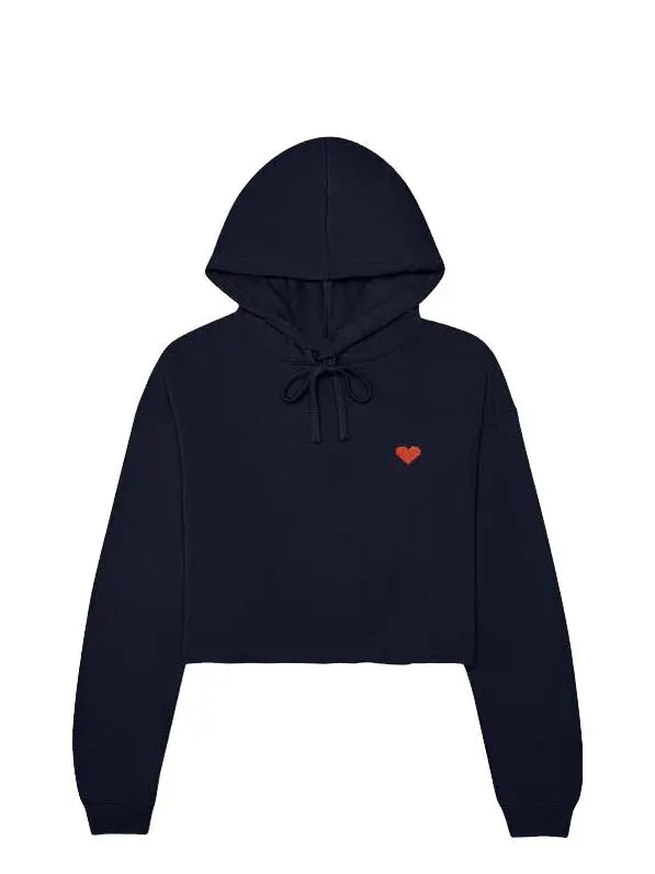 DALIX Pixel Heart Cropped Hoodie - Navy Blue